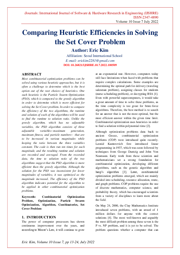 (PDF) Comparing Heuristic Efficiencies in Solving the Set Cover Problem