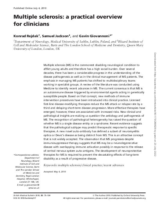 (PDF) Multiple sclerosis: a practical overview for clinicians