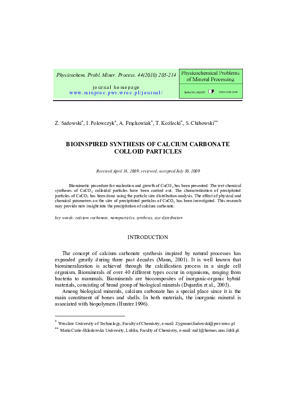 (PDF) Bioinspired Synthesis of Calcium Carbonate Colloid Particles