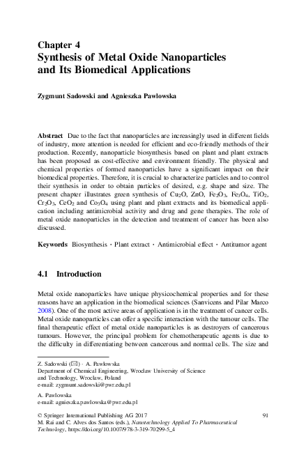 (PDF) Synthesis of Metal Oxide Nanoparticles and Its Biomedical Applications