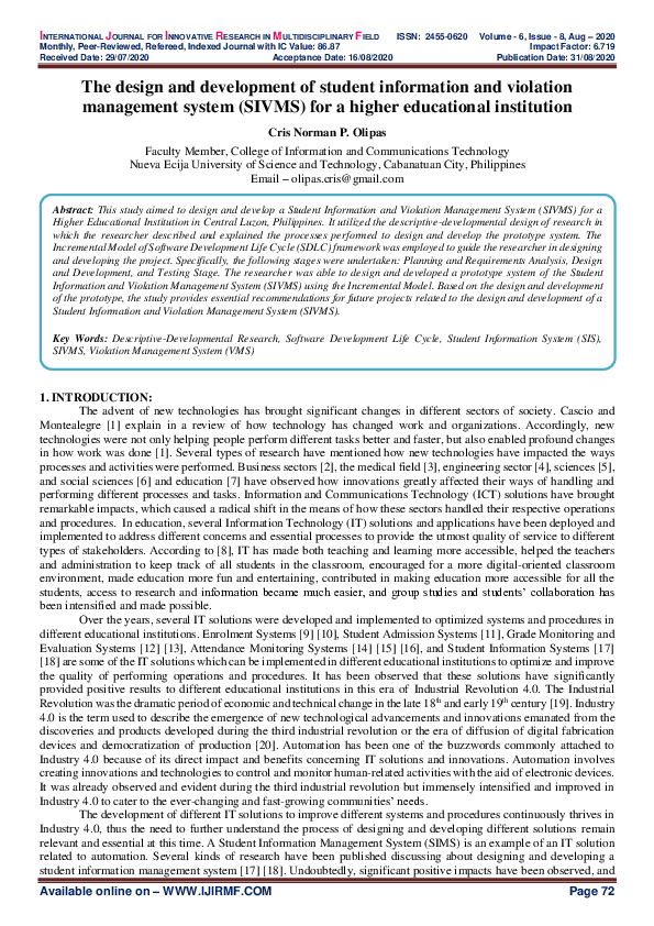 (PDF) The design and development of student information and violation ...