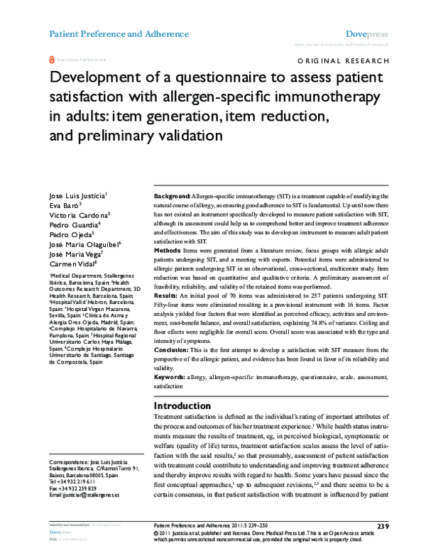 (PDF) Development of a questionnaire to assess patient satisfaction with allergen-specific ...