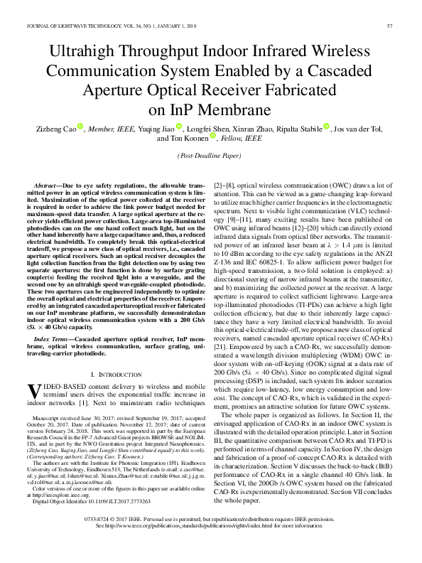 Pdf Ultrahigh Throughput Indoor Infrared Wireless Communication