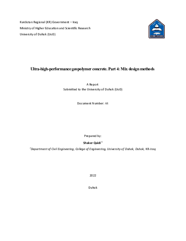 (DOC) Ultra high performance geopolymer concrete Part 4 Mix design methods