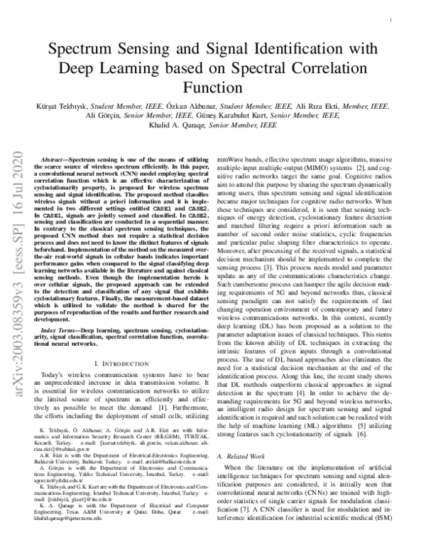 (PDF) Spectrum Sensing and Signal Identification With Deep Learning Based on Spectral ...