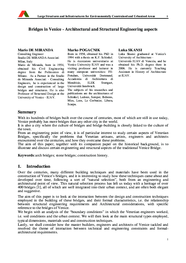 (PDF) Bridges in Venice - Architectural and Structural Engineering aspects