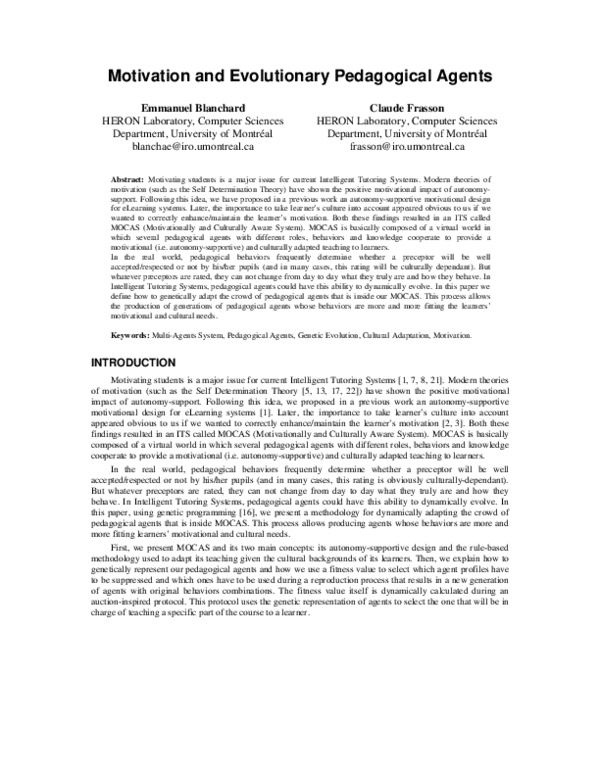 (PDF) Overview of Mocas : A Motivational and Culturally Aware System