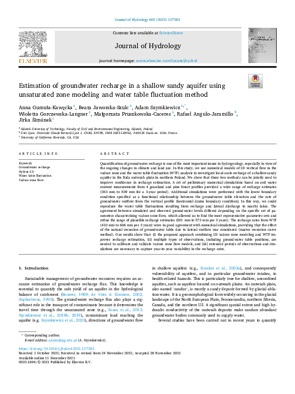 (PDF) Estimation of groundwater recharge in a shallow sandy aquifer ...