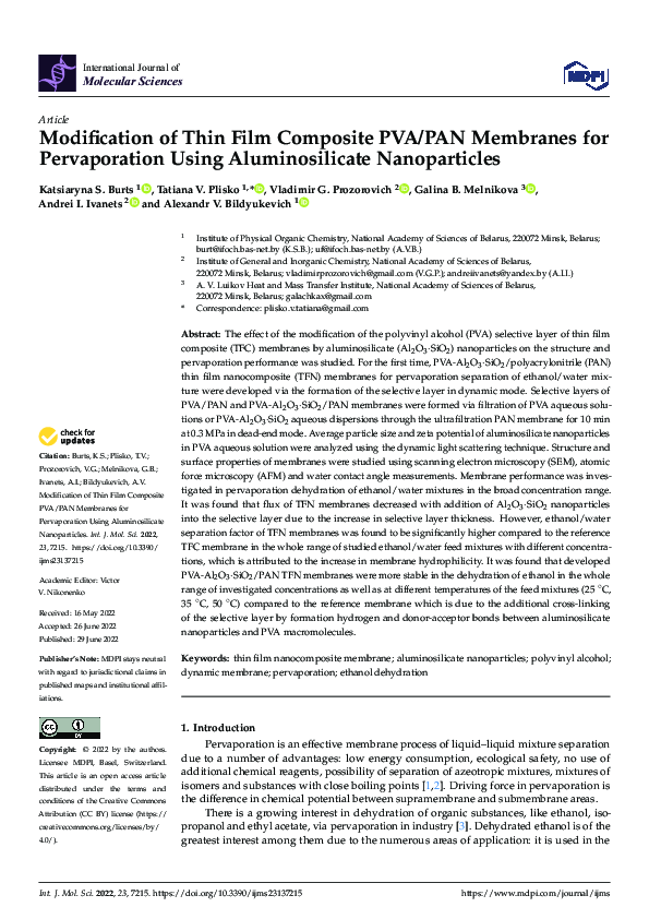 (PDF) Modification of Thin Film Composite PVA/PAN Membranes for ...