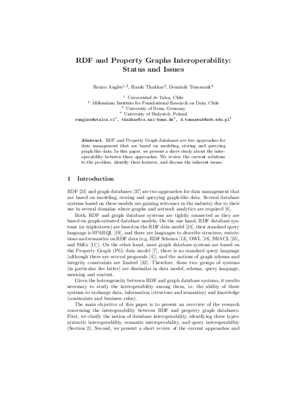 Pdf Rdf And Property Graphs Interoperability Status And Issues