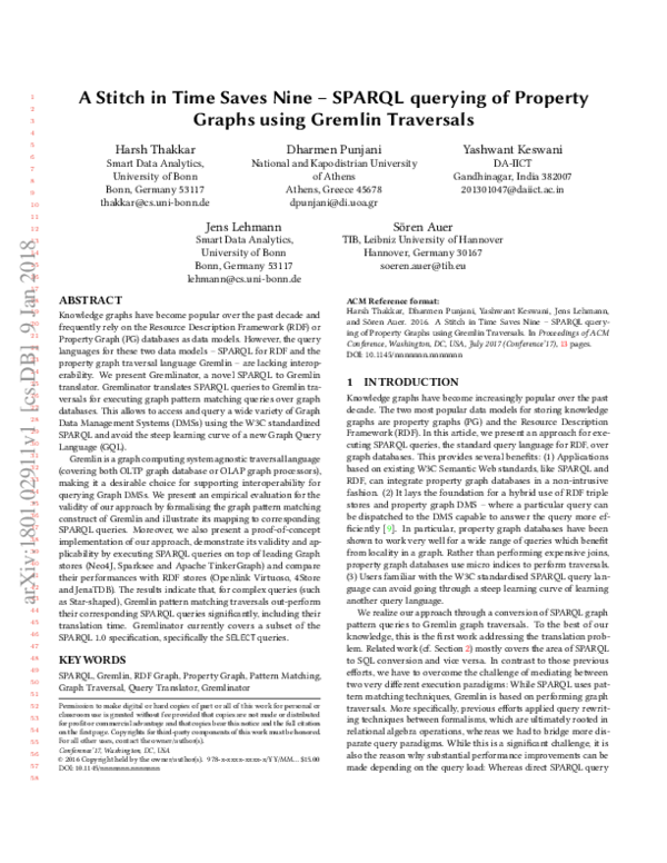 (PDF) A Stitch in Time Saves Nine - SPARQL querying of Property Graphs ...