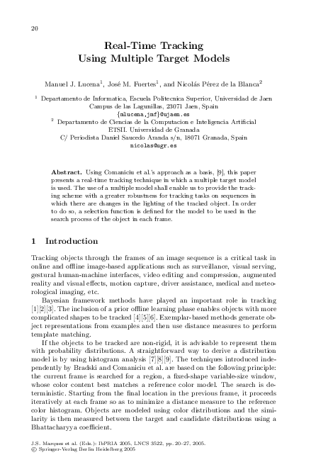 (PDF) Real-Time Tracking Using Multiple Target Models | Nicolas Perez de la Blanca - Academia.edu