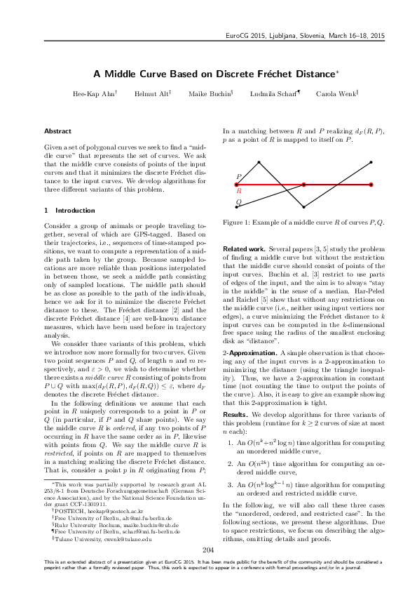 (PDF) A Middle Curve Based on Discrete Fréchet Distance