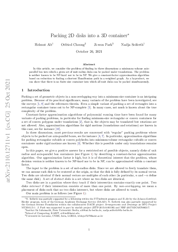 (PDF) Packing 2D Disks into a 3D Container