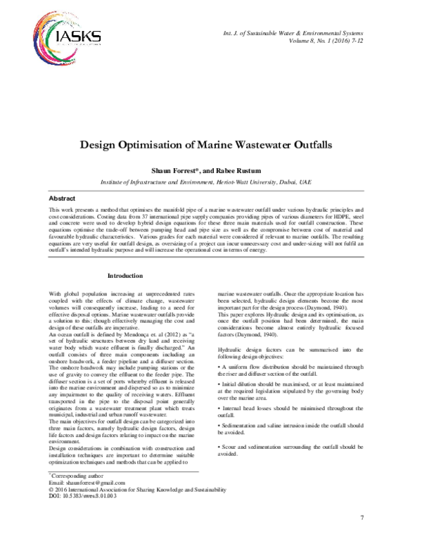 (PDF) Design Optimisation of Marine Wastewater Outfalls