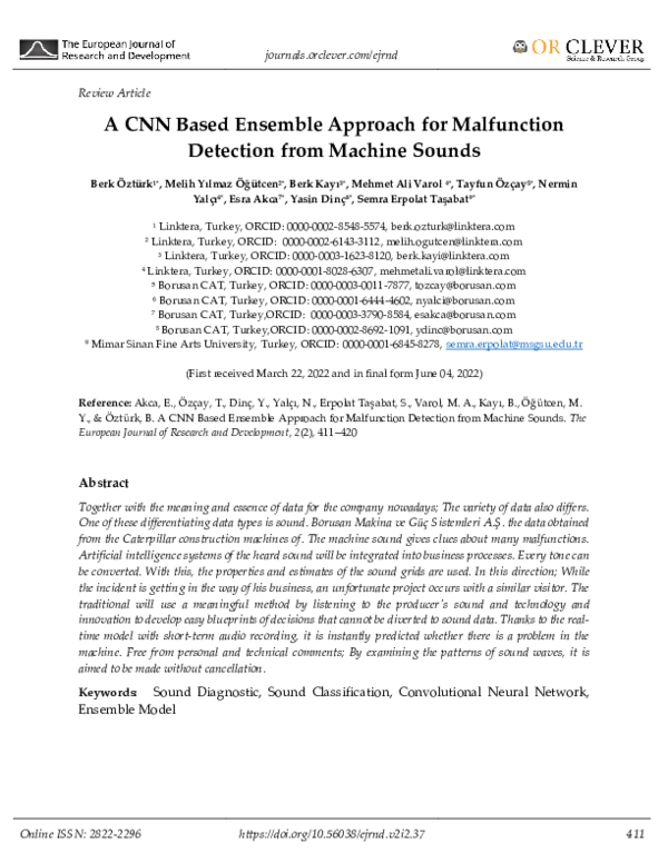 (PDF) CNN Based Ensemble Approach for Malfunction Detection from ...