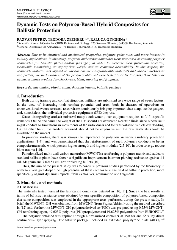 (PDF) Dynamic Tests on Polyurea-Based Hybrid Composites for Ballistic ...