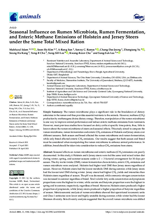 (PDF) Seasonal Influence on Rumen Microbiota, Rumen Fermentation, and ...