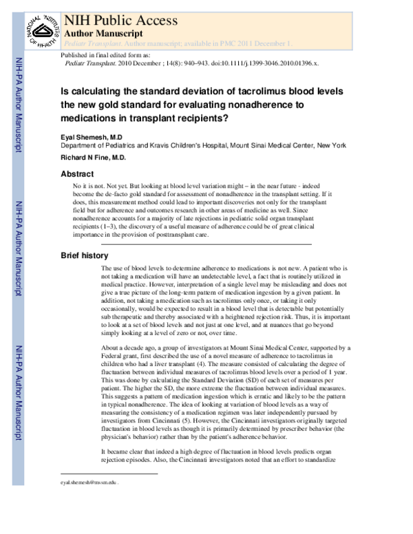 (PDF) Is calculating the standard deviation of tacrolimus blood levels ...