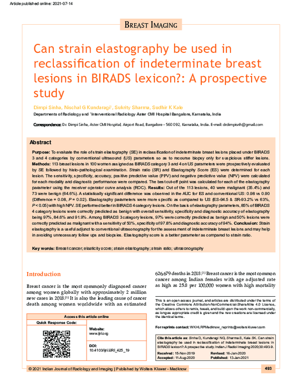 (PDF) Can strain elastography be used in reclassification of indeterminate breast lesions in ...