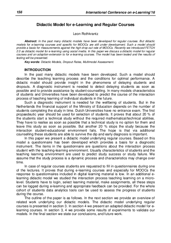 (PDF) Didactic Model for e-Learning and Regular Courses