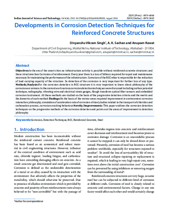 Pdf Corrosion Detection Techniques For Reinforced Concrete Structures