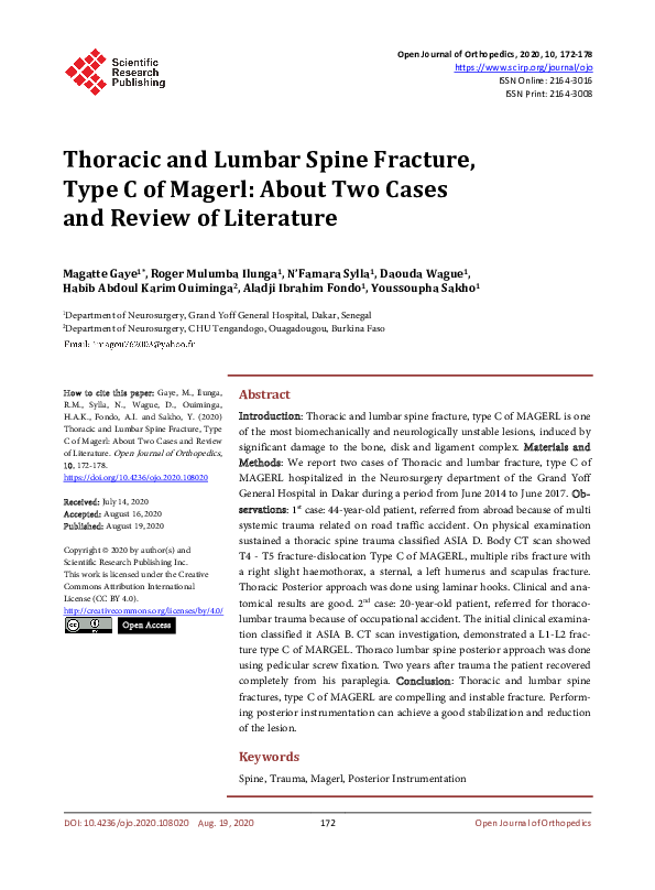 (PDF) Thoracic and Lumbar Spine Fracture, Type C of Magerl: About Two ...