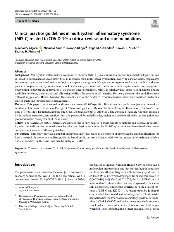 (PDF) Clinical practice guidelines in multisystem inflammatory syndrome ...
