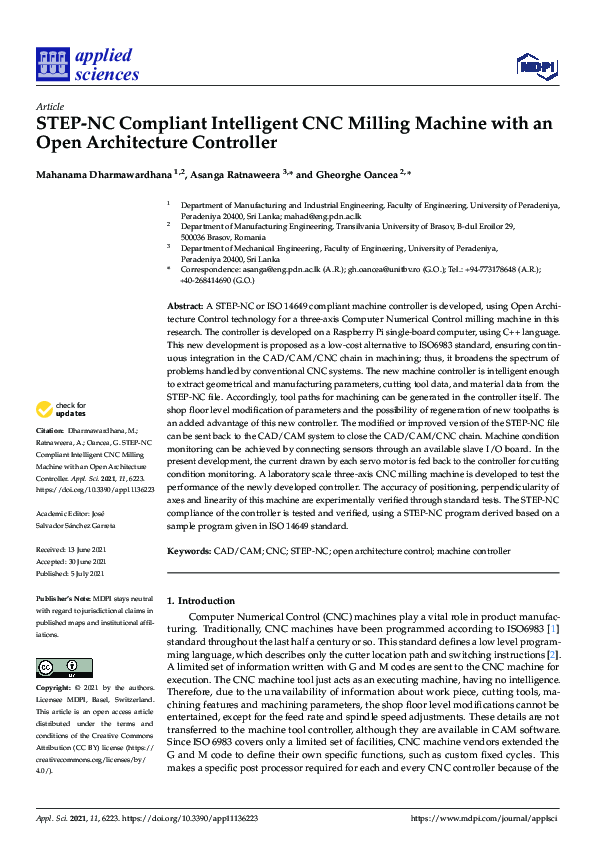 (PDF) Intelligent Open Architecture CNC Milling Machine with STEP-NC