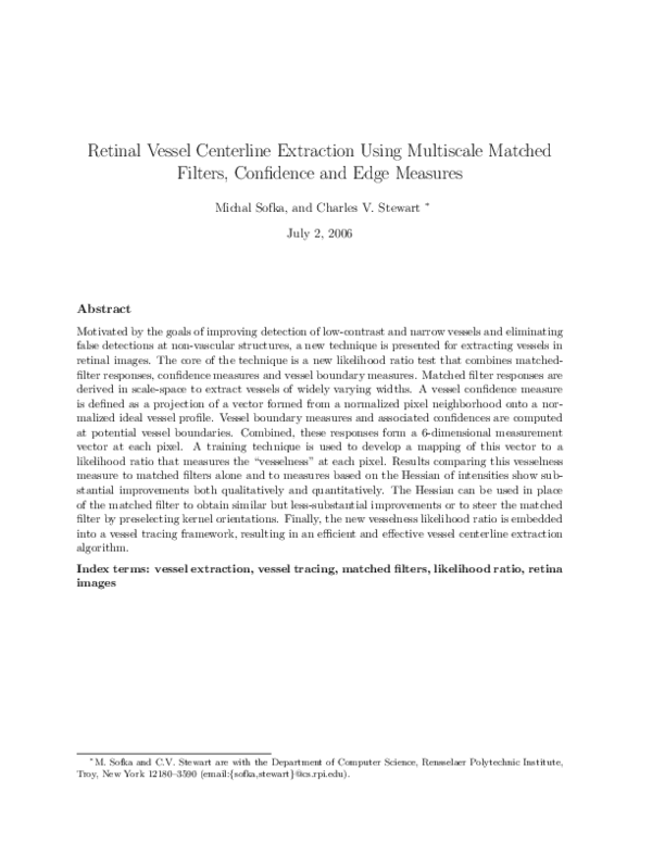 (PDF) Retinal Vessel Centerline Extraction Using Multiscale Matched Filters, Confidence and Edge ...