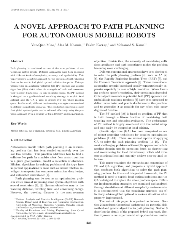 (PDF) A Novel Approach to Path Planning for Autonomous Mobile Robots