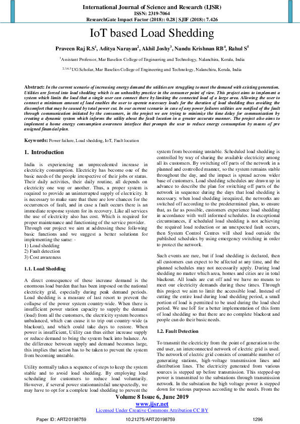 (PDF) IoT based Load Shedding