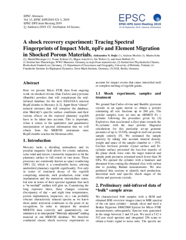(PDF) A shock recovery experiment: Tracing Spectral Fingerprints of ...