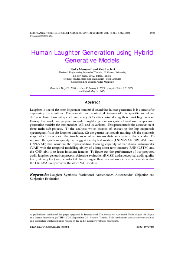 (PDF) Human Laughter Generation using Hybrid Generative Models