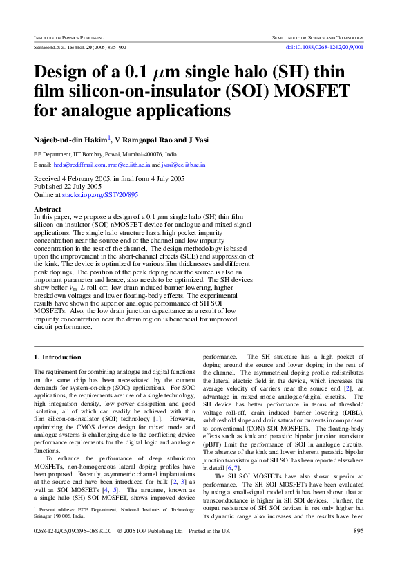 (PDF) Design of a 0.1 µm single halo (SH) thin film silicon-on-insulator (SOI) MOSFET for ...
