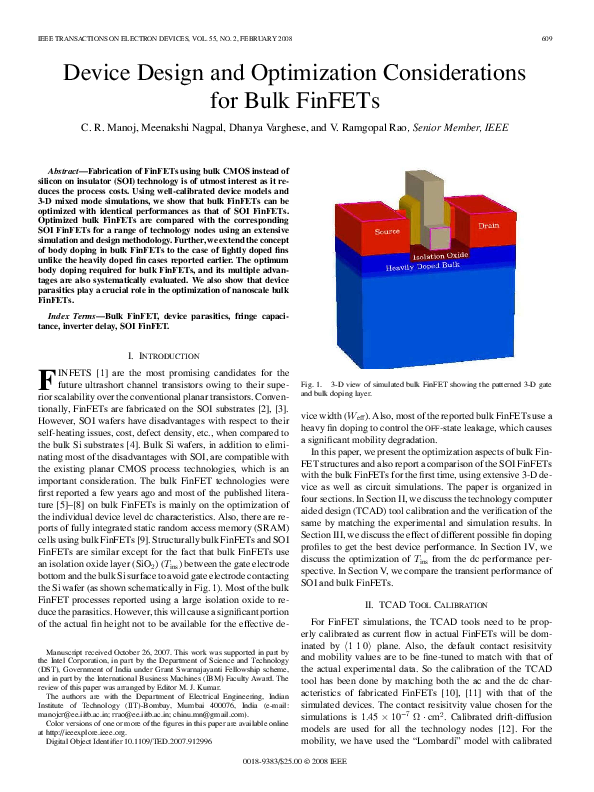 (PDF) Device Design and Optimization Considerations for Bulk FinFETs