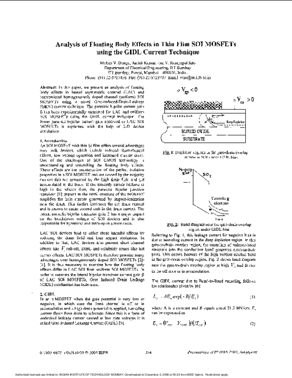 (PDF) Analysis of floating body effects in thin film SOI MOSFETs using the GIDL current technique