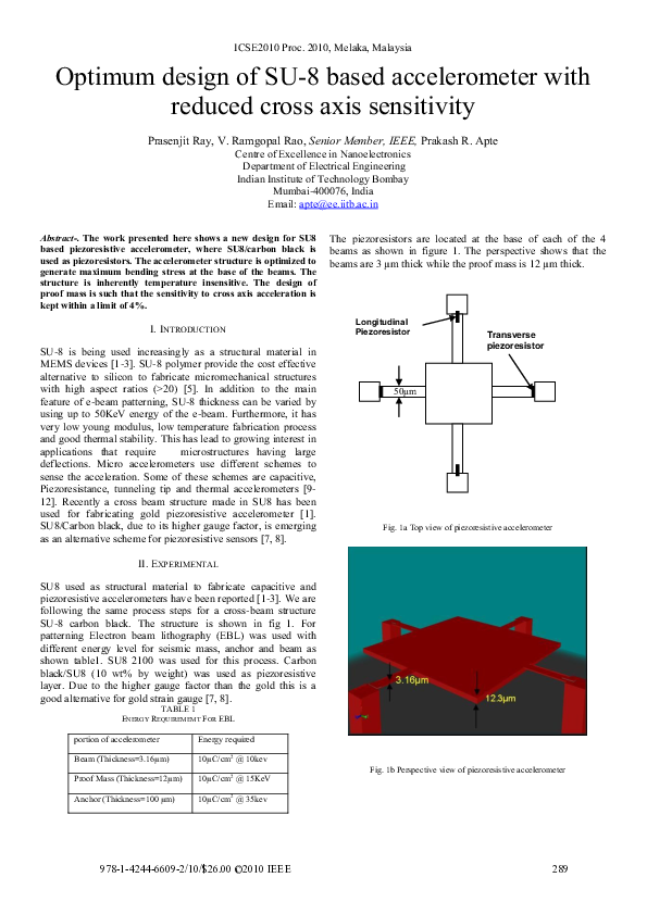 (PDF) Optimum design of SU-8 based accelerometer with reduced cross ...