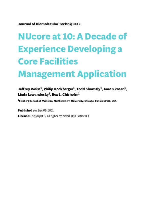 (PDF) NUcore at 10: A Decade of Experience Developing a Core Facilities Management Application
