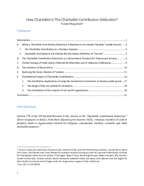 (PDF) How Charitable Is the Charitable Contribution Deduction?