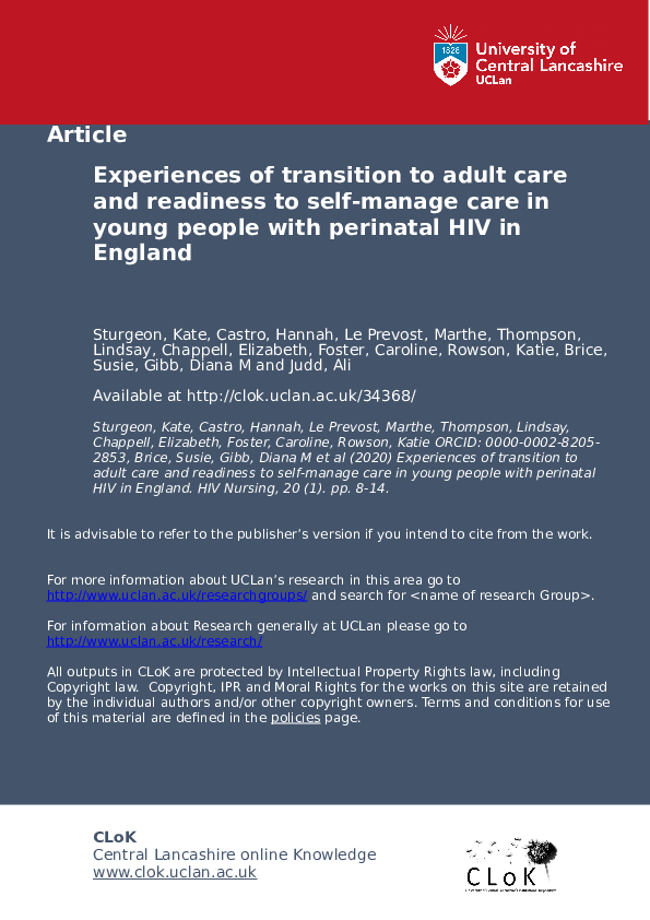 (PDF) Experiences of transition to adult care and readiness to self ...