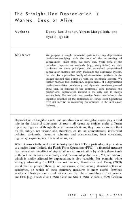 (PDF) The Straight-Line Depreciation is Wanted, Dead or Alive