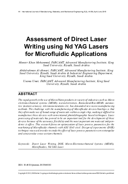 (PDF) Assessment of Direct Laser Writing using Nd YAG Lasers for ...