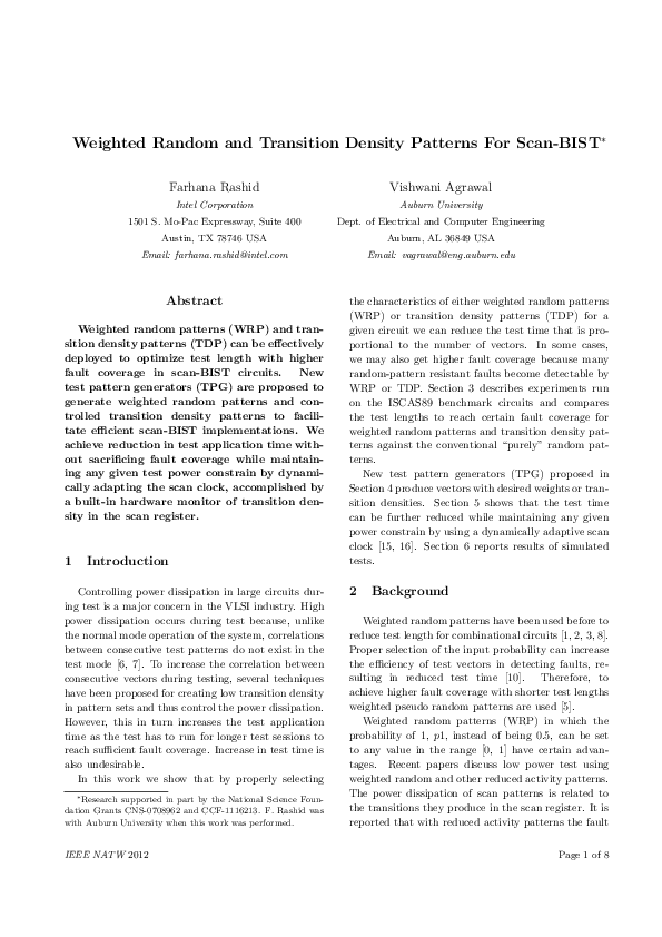 (PDF) Weighted Random and Transition Density Patterns For Scan-BIST ∗