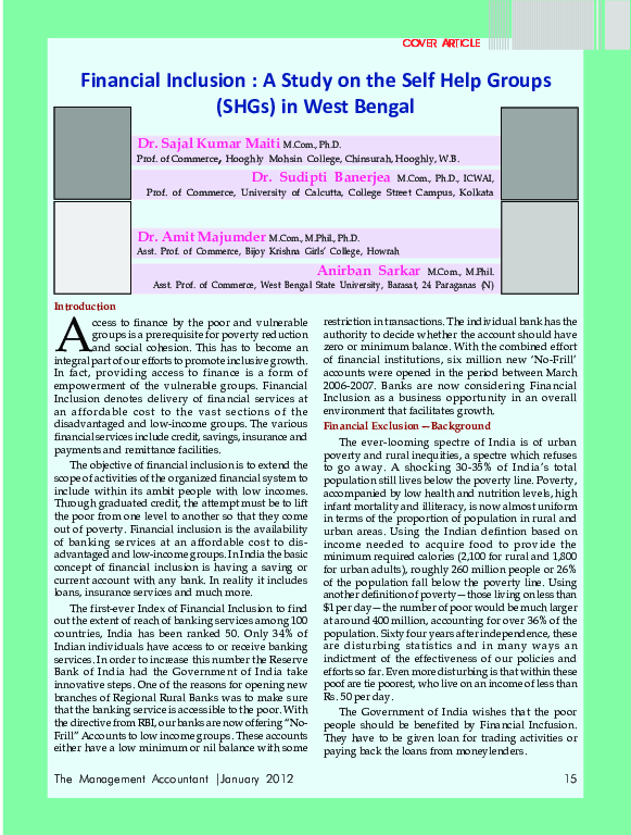 (PDF) Financial Inclusion: a Study on the Self Help Groups (SHGs) in ...