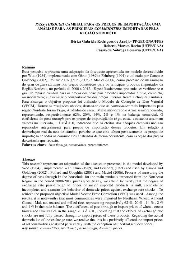 (PDF) Pass-through cambial para os preços de importação: uma análise ...