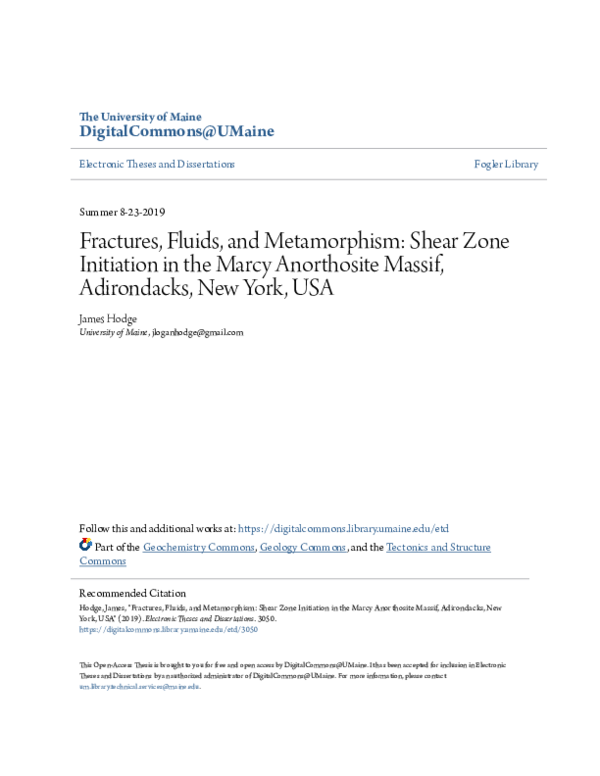 (PDF) Fractures, Fluids, and Metamorphism: Shear Zone Initiation in the ...