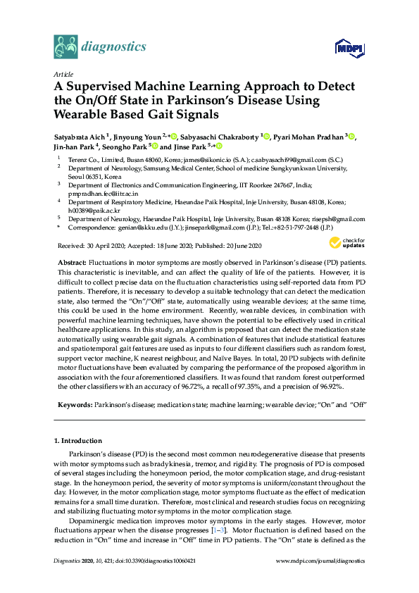 (PDF) A Supervised Machine Learning Approach to Detect the On/Off State in Parkinson’s Disease ...