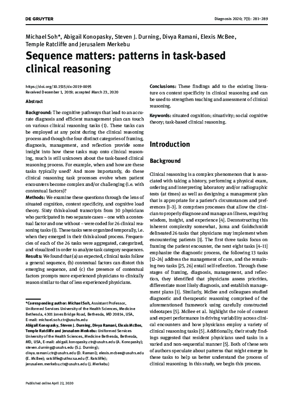 (PDF) Sequence matters: patterns in task-based clinical reasoning