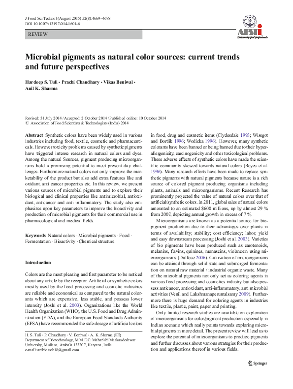 (PDF) Microbial pigments as natural color sources: current trends and ...